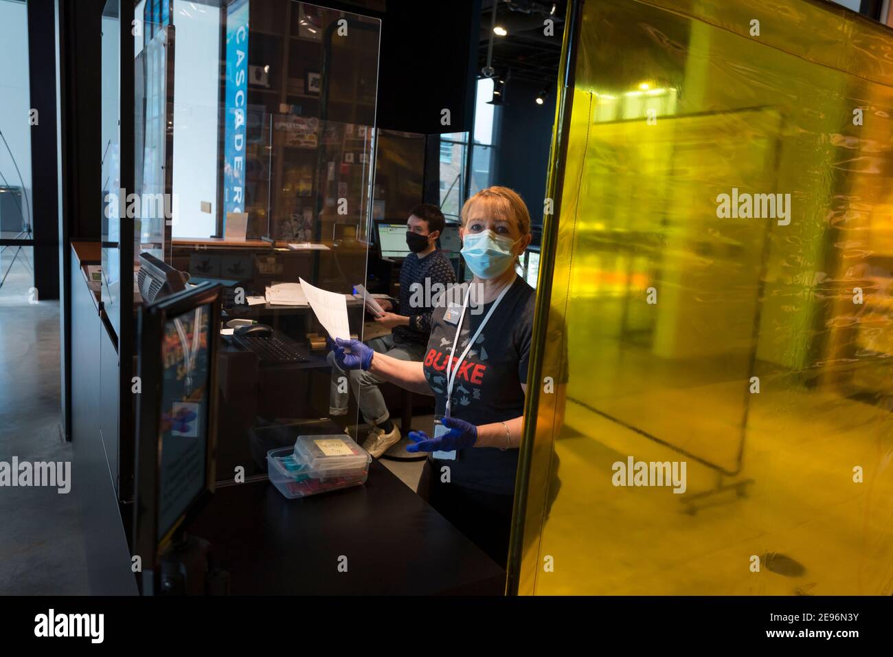 Seattle, Washington, USA. 2nd February, 2021. Visitor service staff ...