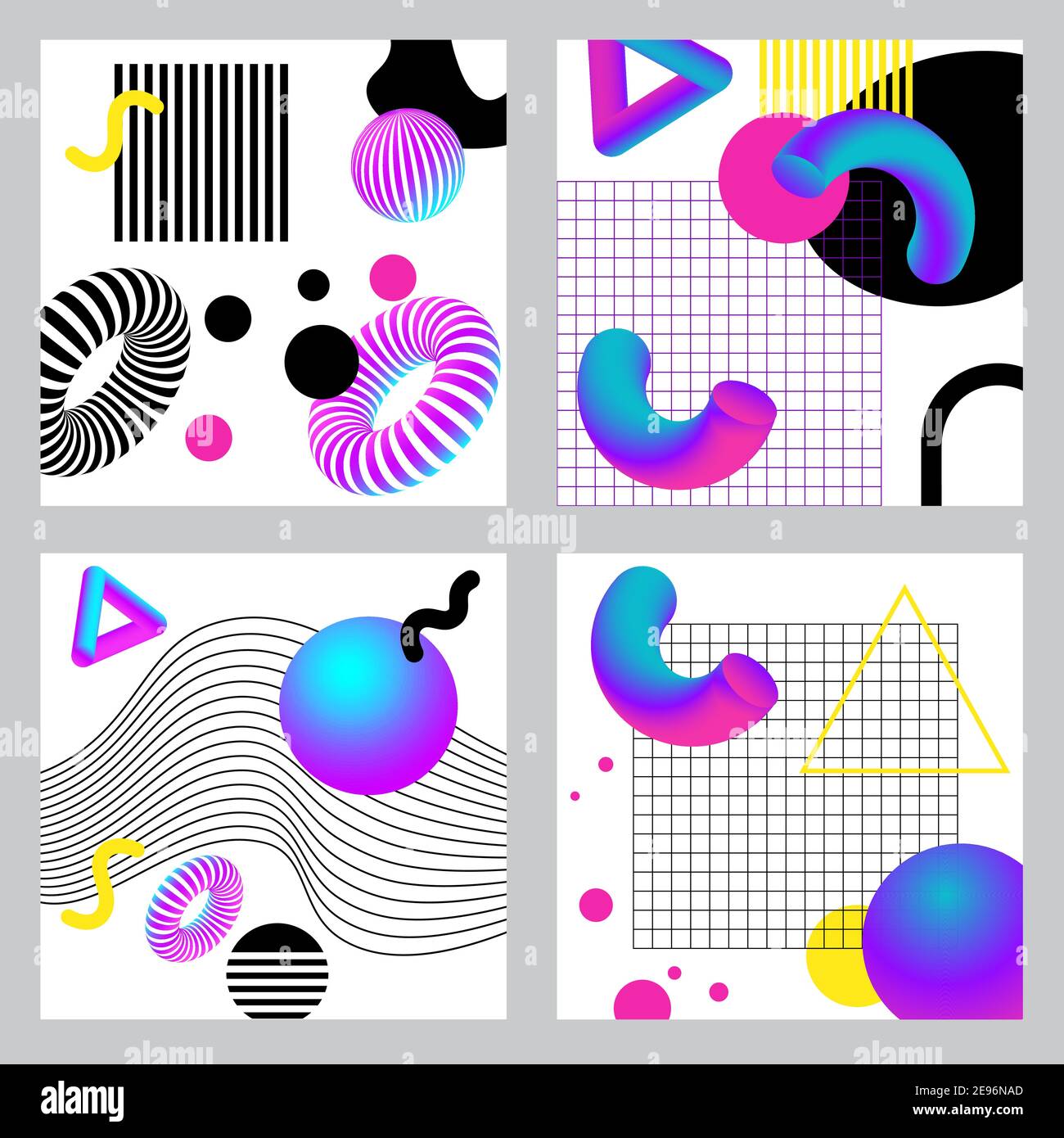 Vibrant 3d geometry and lines abstract collages set. Vector design for ...
