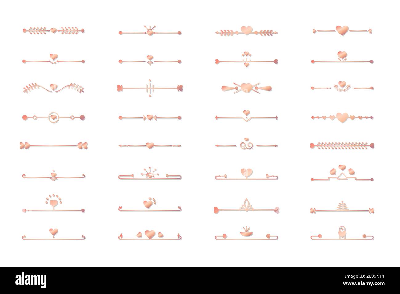 Heart divider rose gold line border set. Graphic love metallic ...