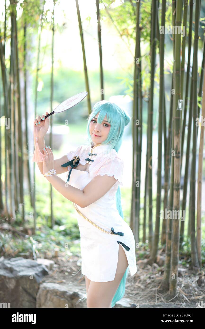 Japan anime cosplay portrait of a girl with chinese dress costume in ...