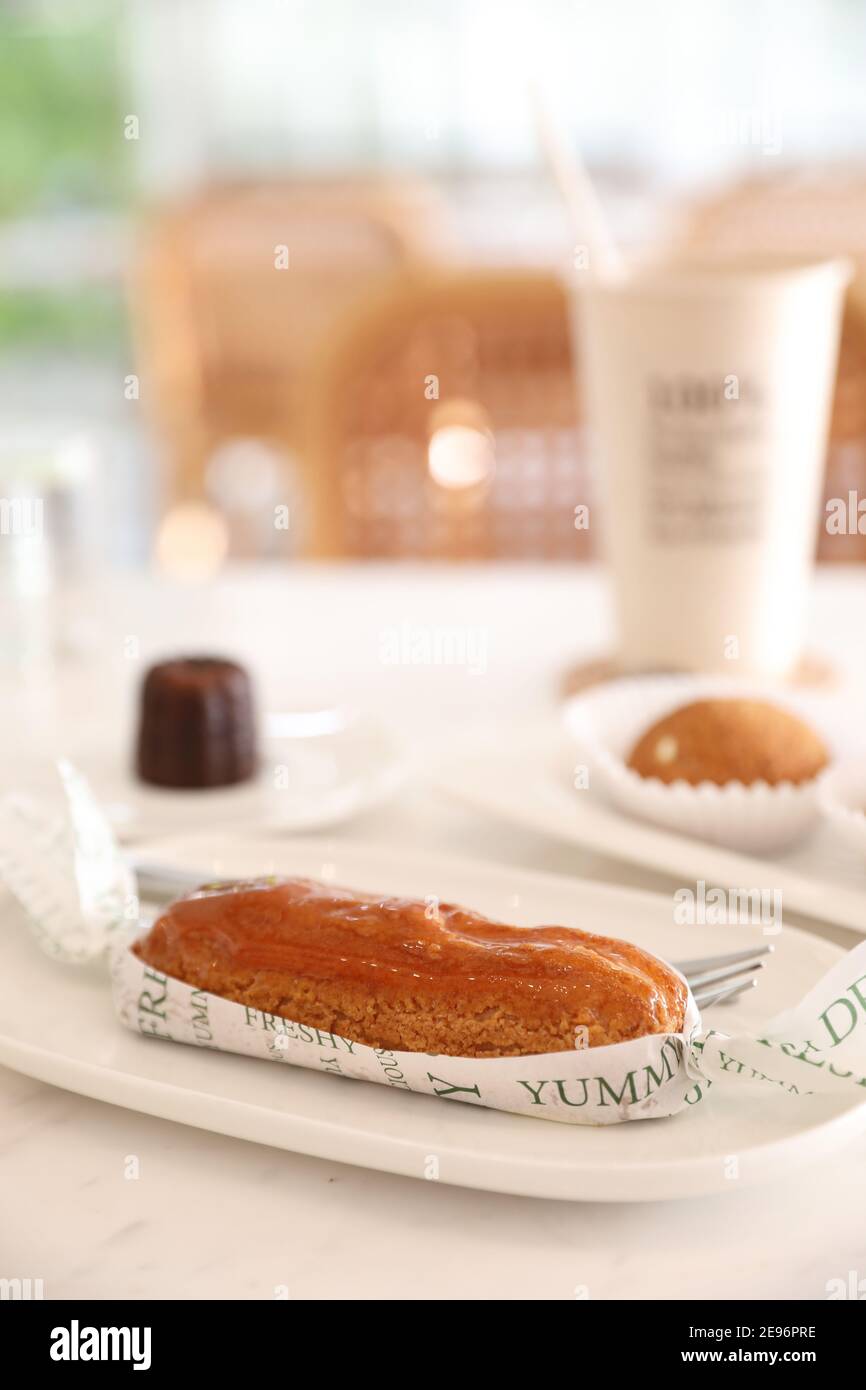 croquant choux cream japanese dessert in coffee shop background Stock ...