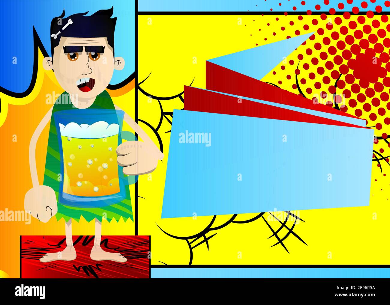Cartoon prehistoric man drinking beer. Vector illustration of a man ...