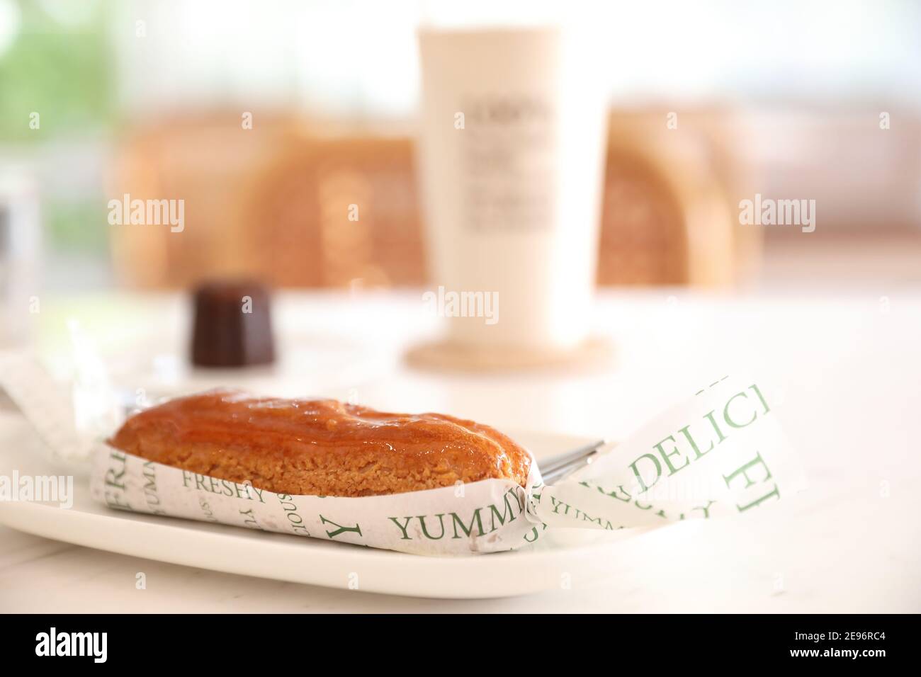 croquant choux cream japanese dessert in coffee shop background Stock ...