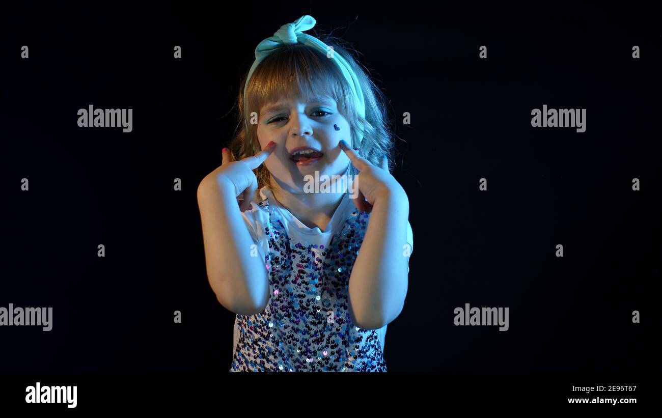 Trendy stylish child kid dancing alone. Portrait of fashion, gorgeous ...