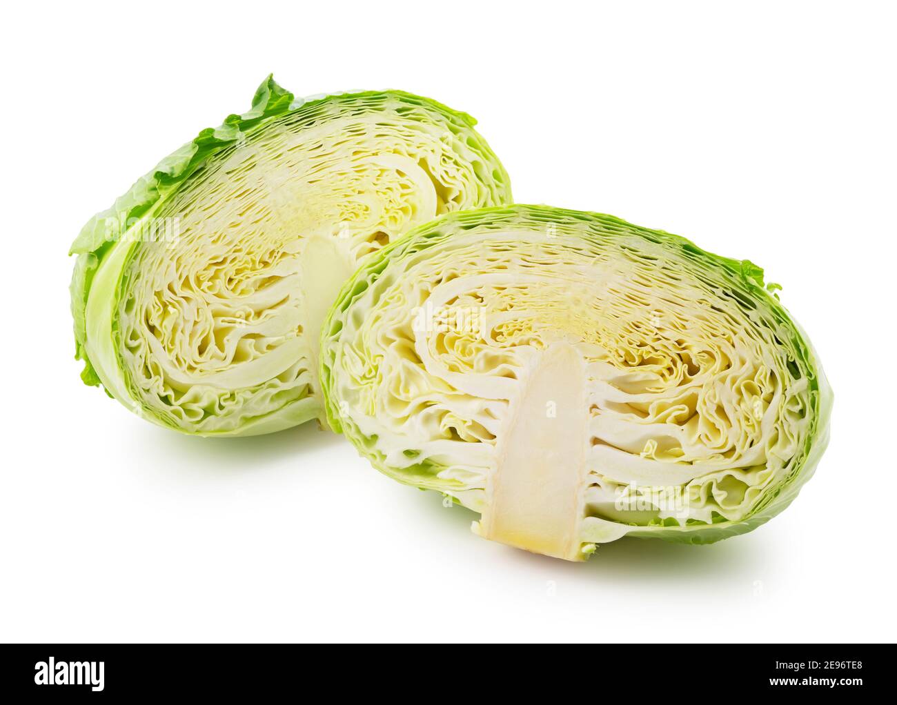 Cabbage cut in half, placed on a white background Stock Photo - Alamy