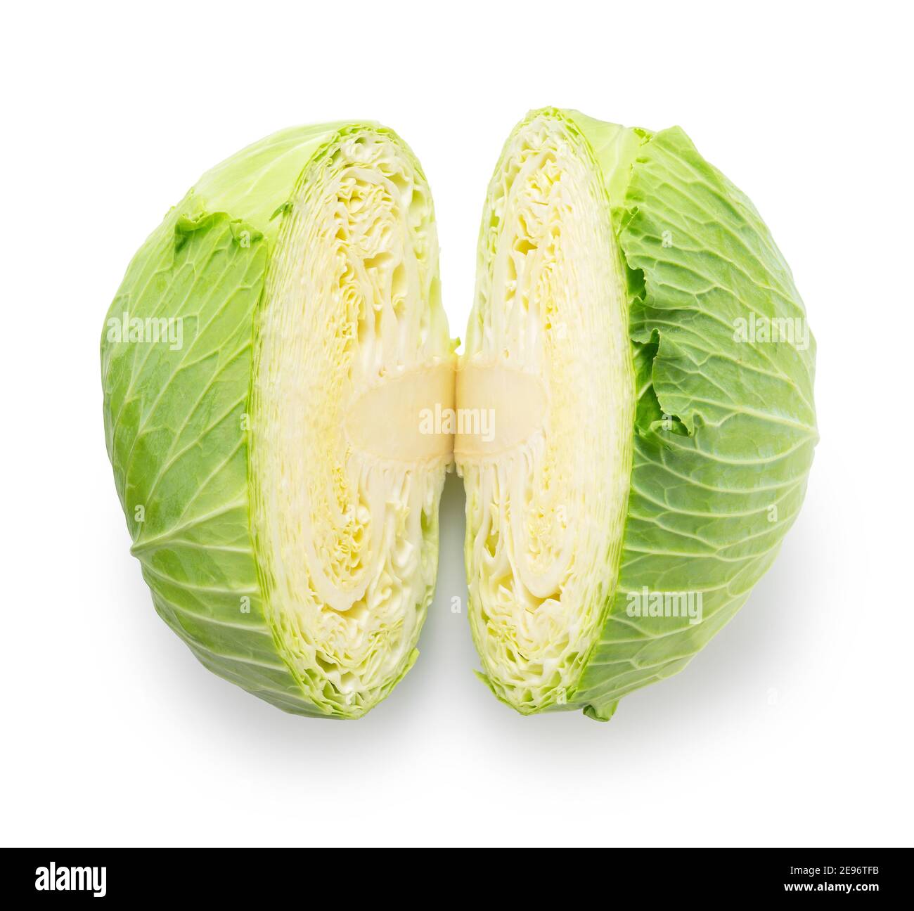 Cabbage cut in half, placed on a white background Stock Photo - Alamy