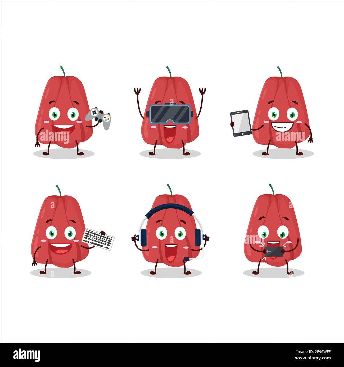 Ackee cartoon character are playing games with various cute emoticons ...