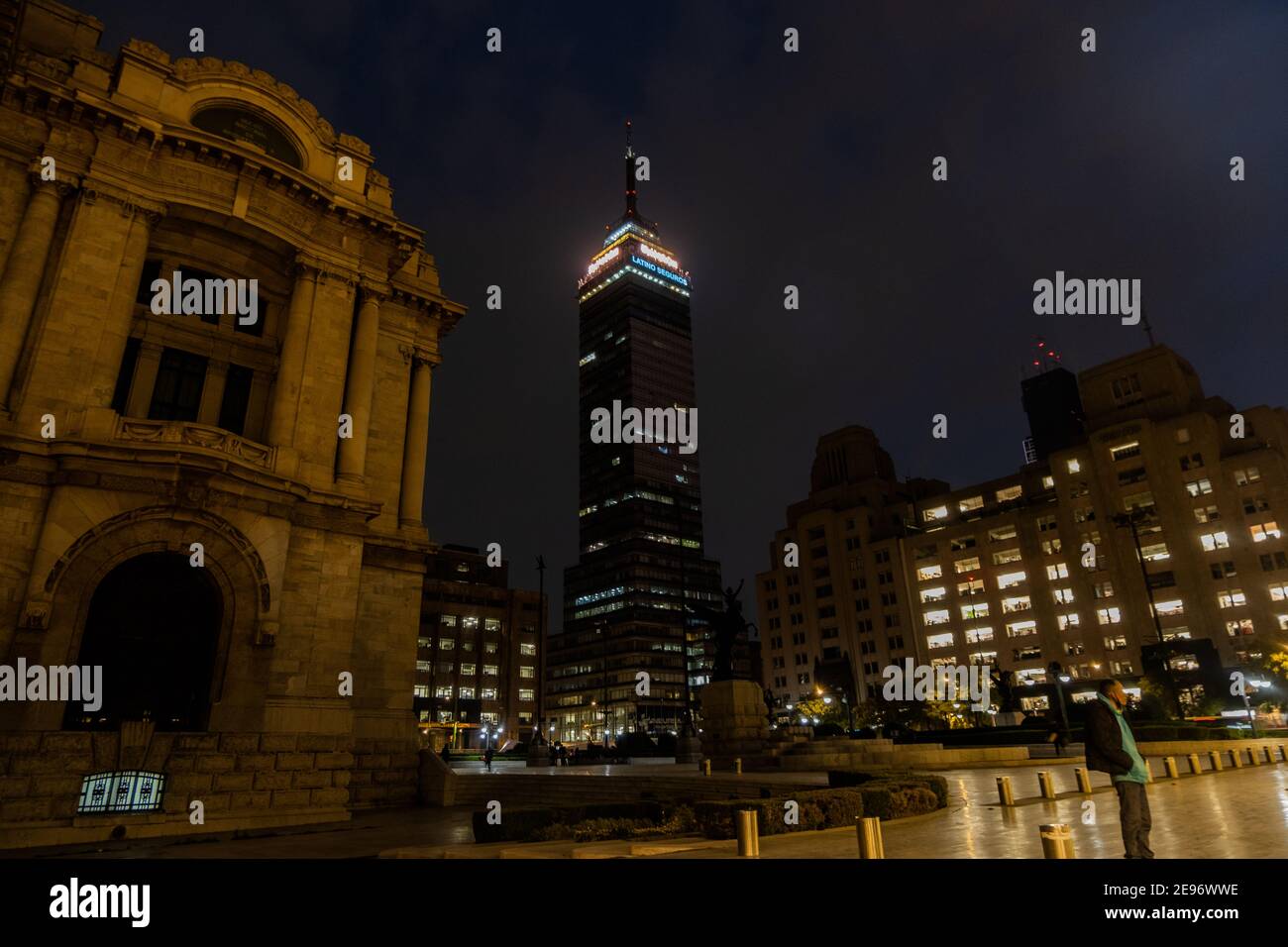Lighted Latin American Tower from Mexico City at night Stock Photo - Alamy
