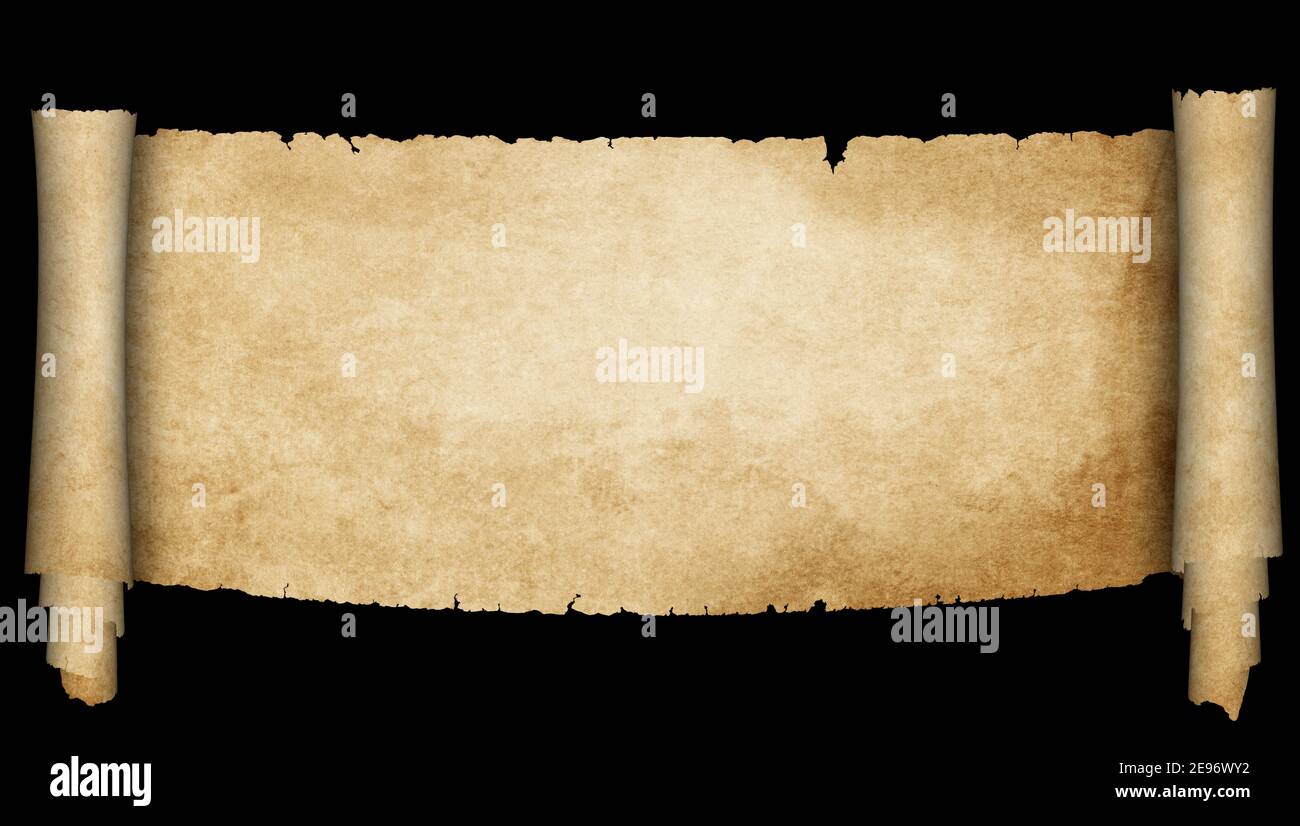 Antique parchment scroll isolated on black background Stock Photo - Alamy