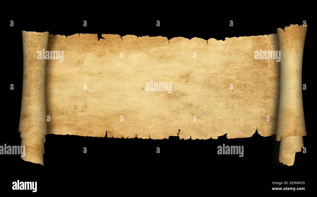 Antique parchment scroll isolated on black background Stock Photo - Alamy