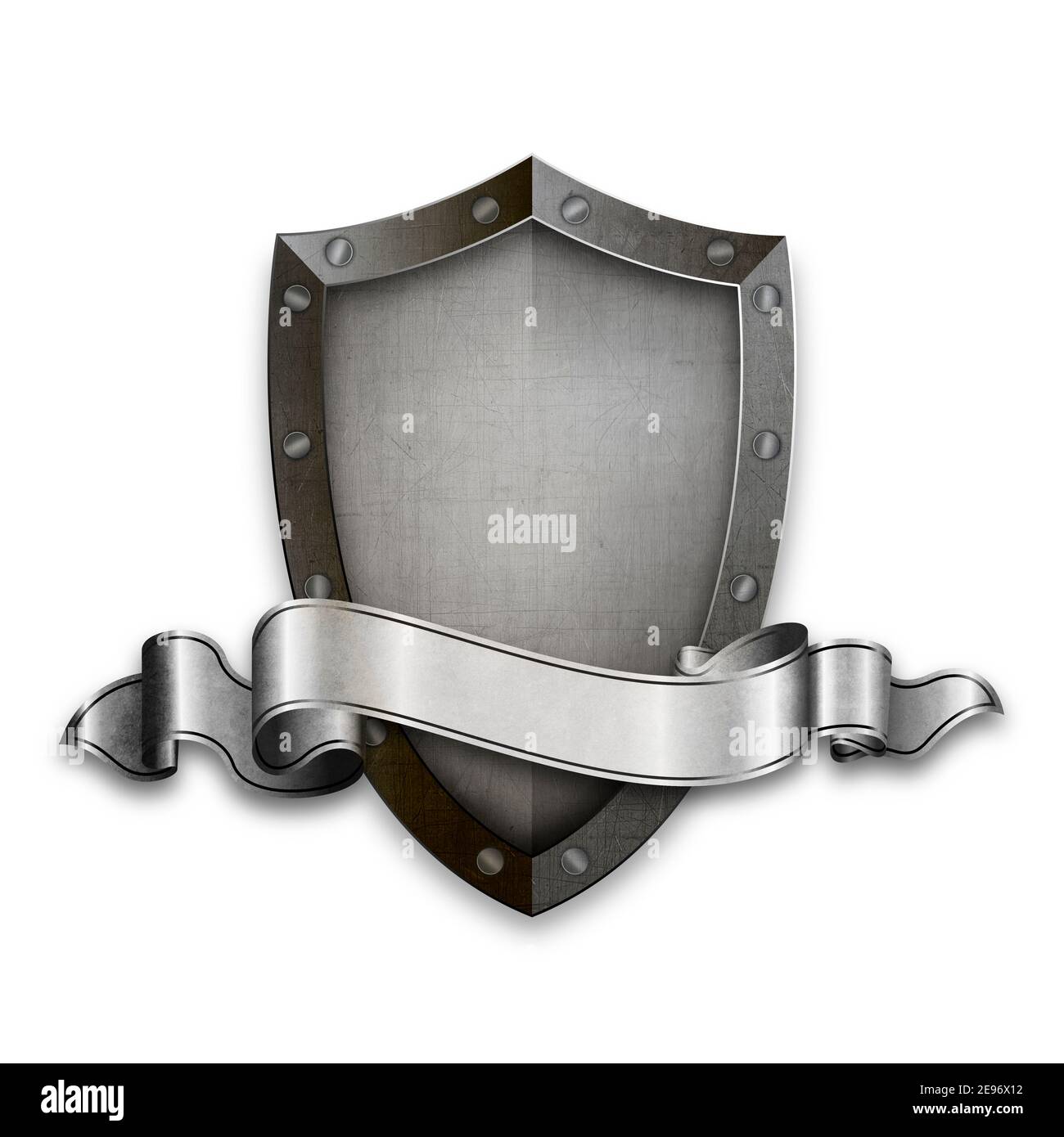 Medieval riveted shield with riveted border and old silver ribbon ...