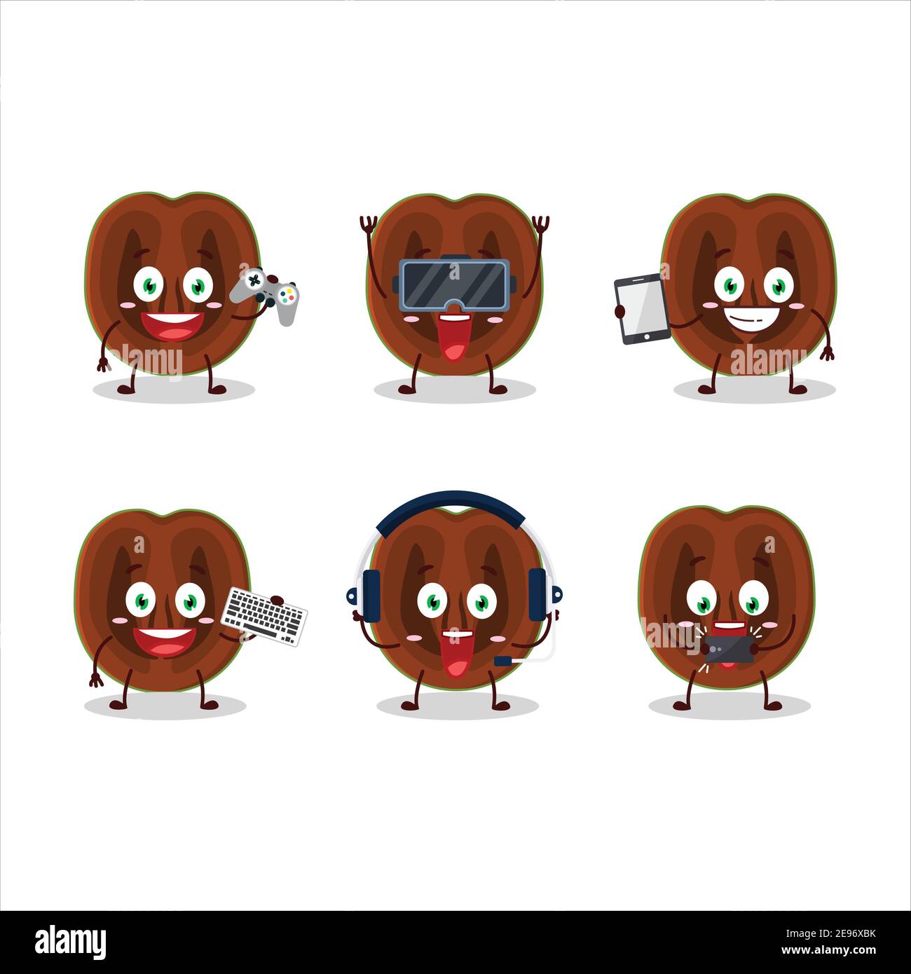 Slice of black sapote cartoon character are playing games with various ...