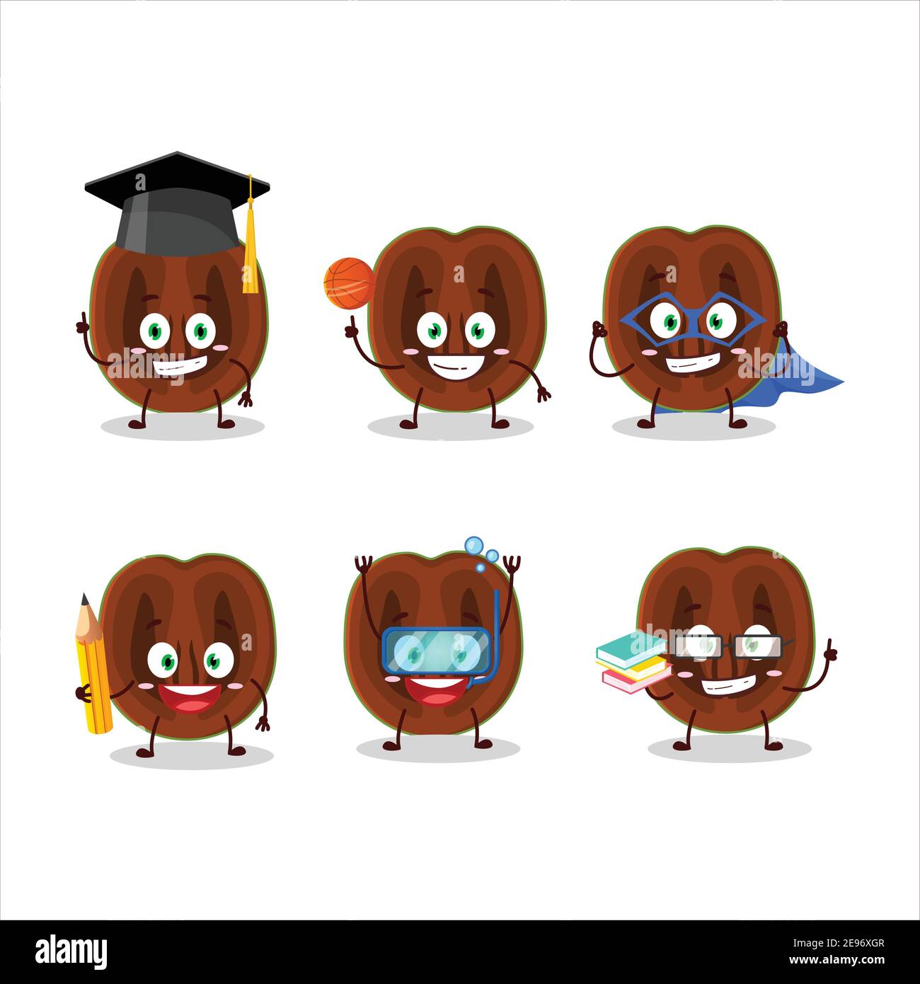 School student of slice of black sapote cartoon character with various ...