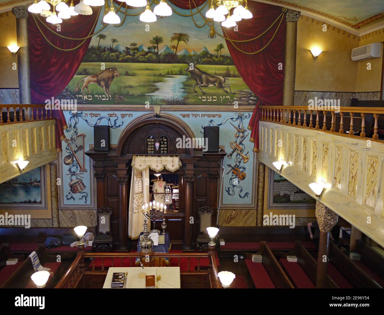Interior of old fashioned synagogue with women's balcony, Congregation ...