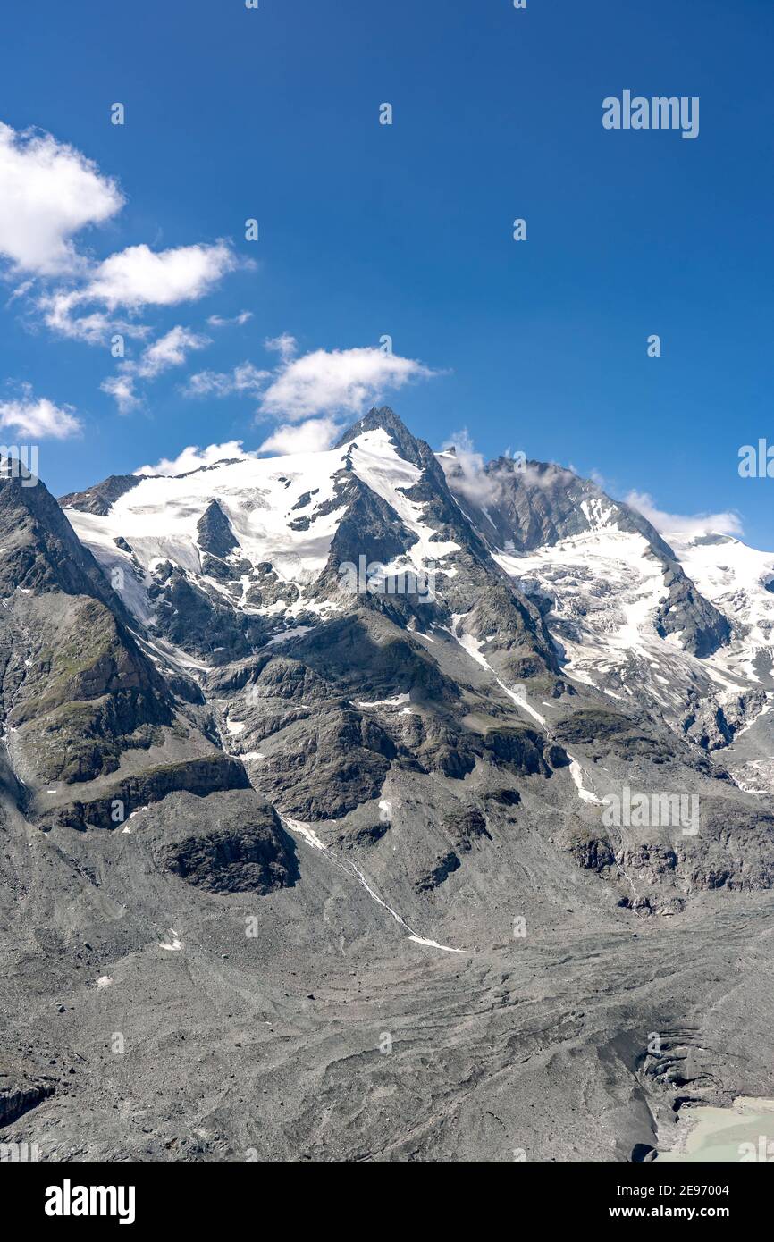 Snowy Grossglockner summit with Pasterze glacier from view point of ...