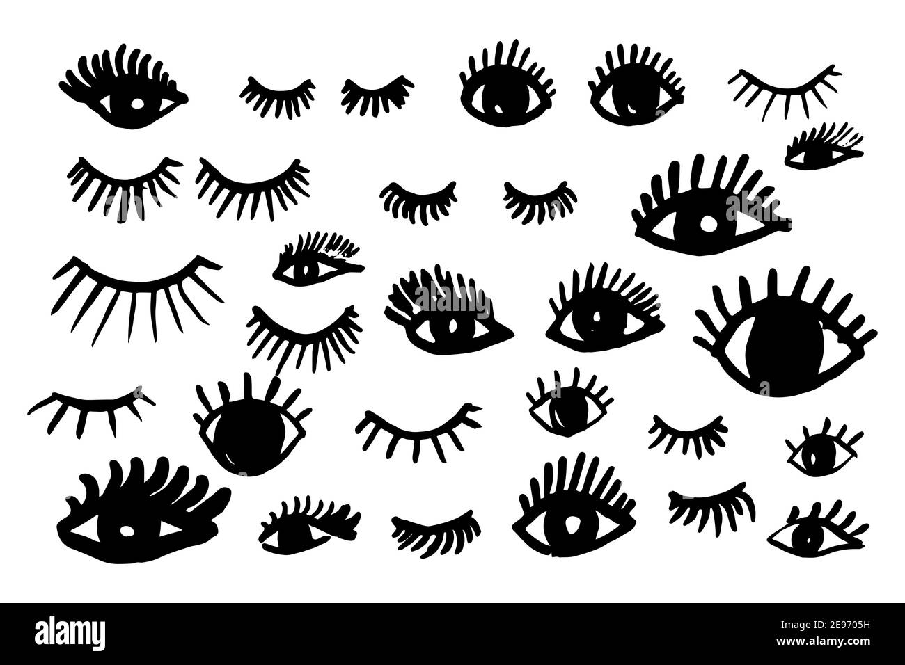 Set of Hand drawn eyes and lashes. Dirty design elements. Vector ...