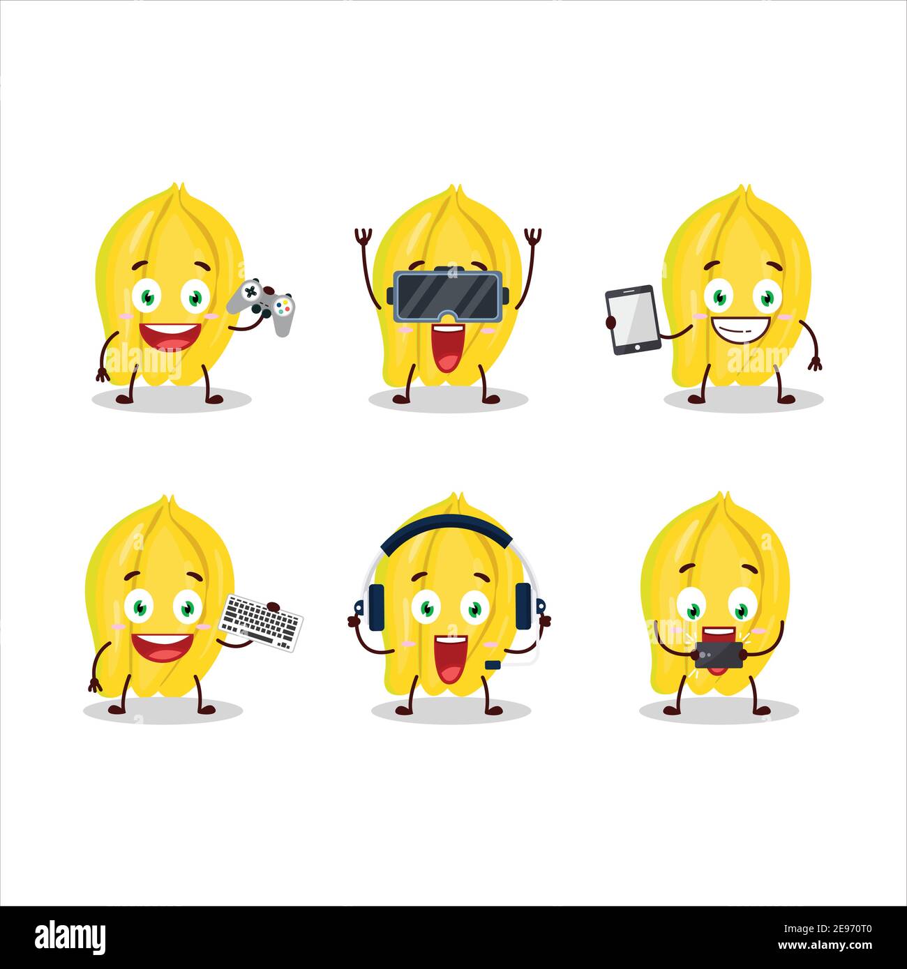 Carambola cartoon character are playing games with various cute ...