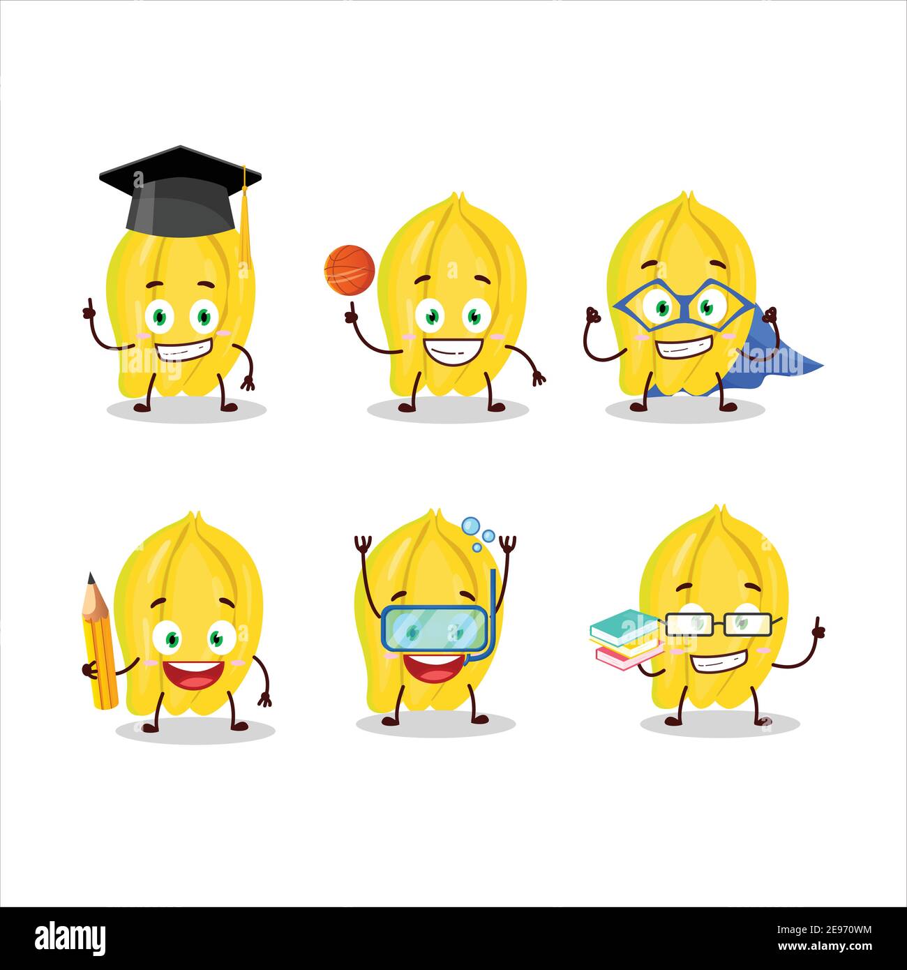 School student of carambola cartoon character with various expressions ...