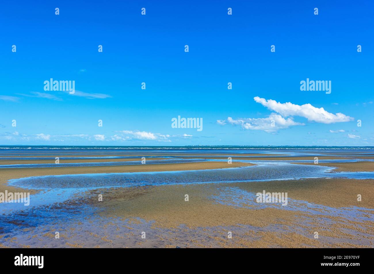 View of Beachmere beach at low tide, Queensland, QLD, Australia Stock ...
