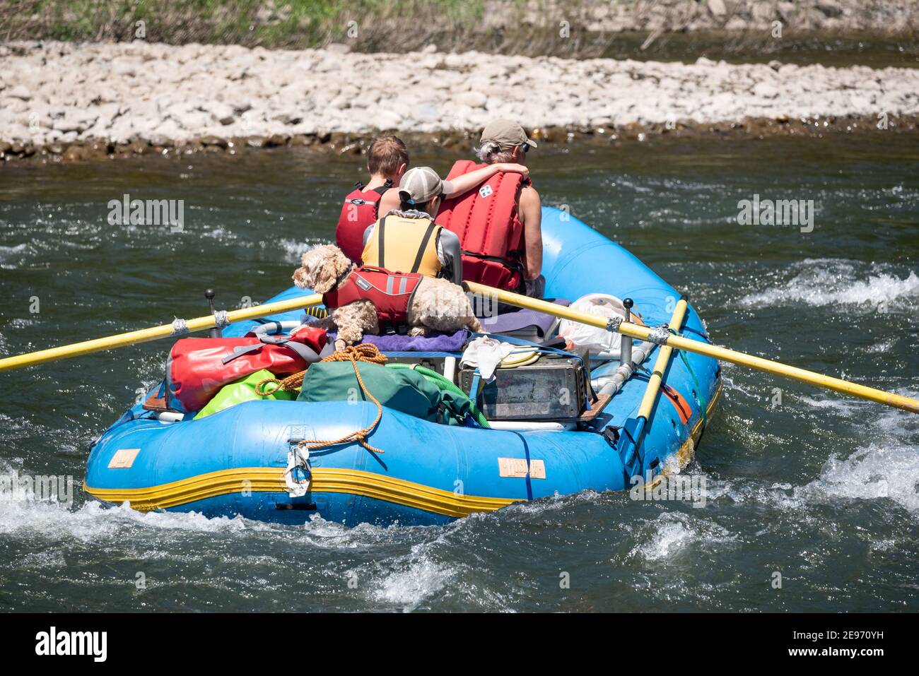 Family with a dog, rafting on the Grande Ronde River, Oregon Stock ...