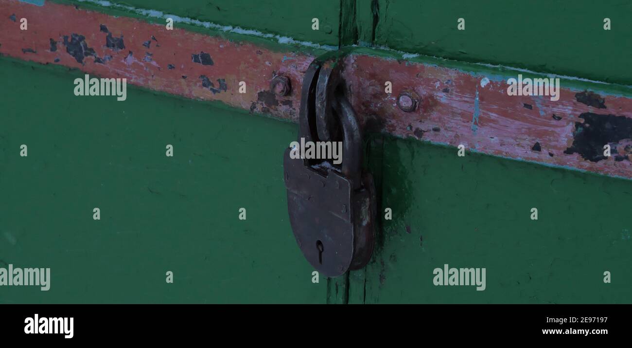 lock on the door of an old farmhouse . true village style Stock Photo ...