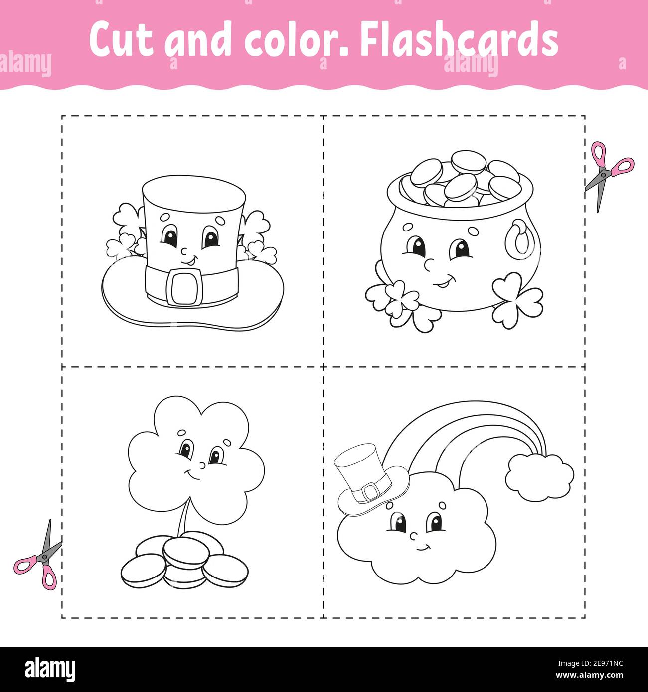 Cut and color. Flashcard Set. Coloring book for kids. Cute cartoon ...