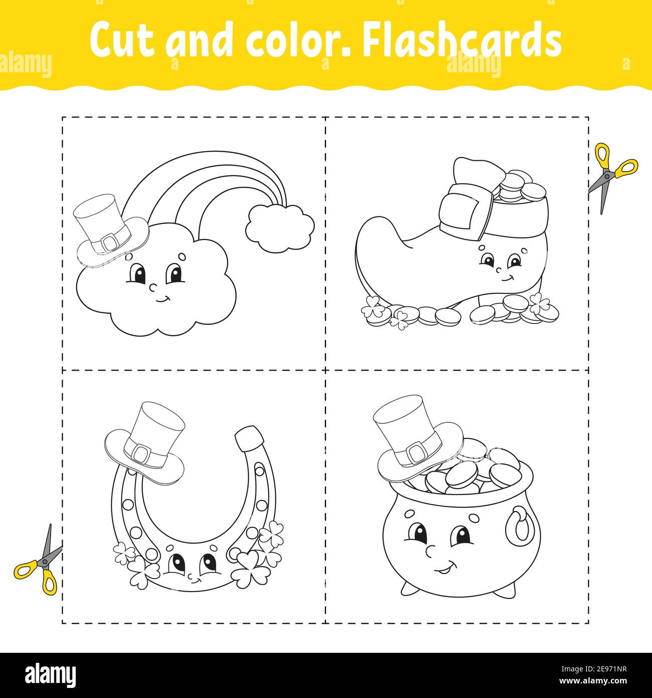 Cut and color. Flashcard Set. Coloring book for kids. Cute cartoon ...