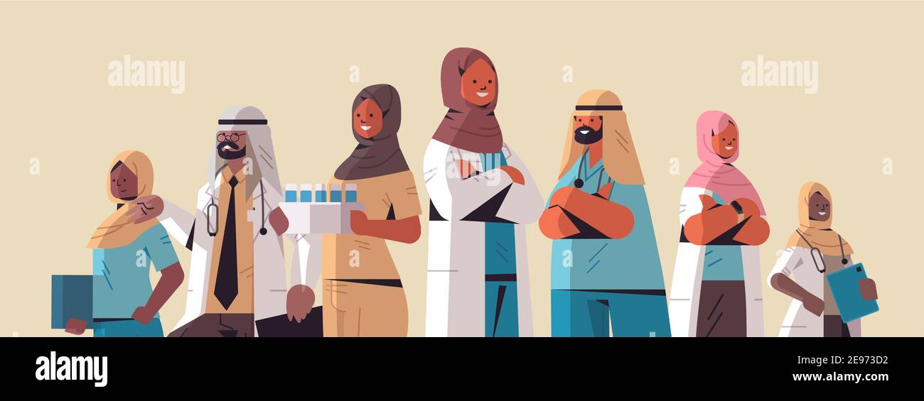 arabic team of medical professionals arab doctors in uniform standing ...