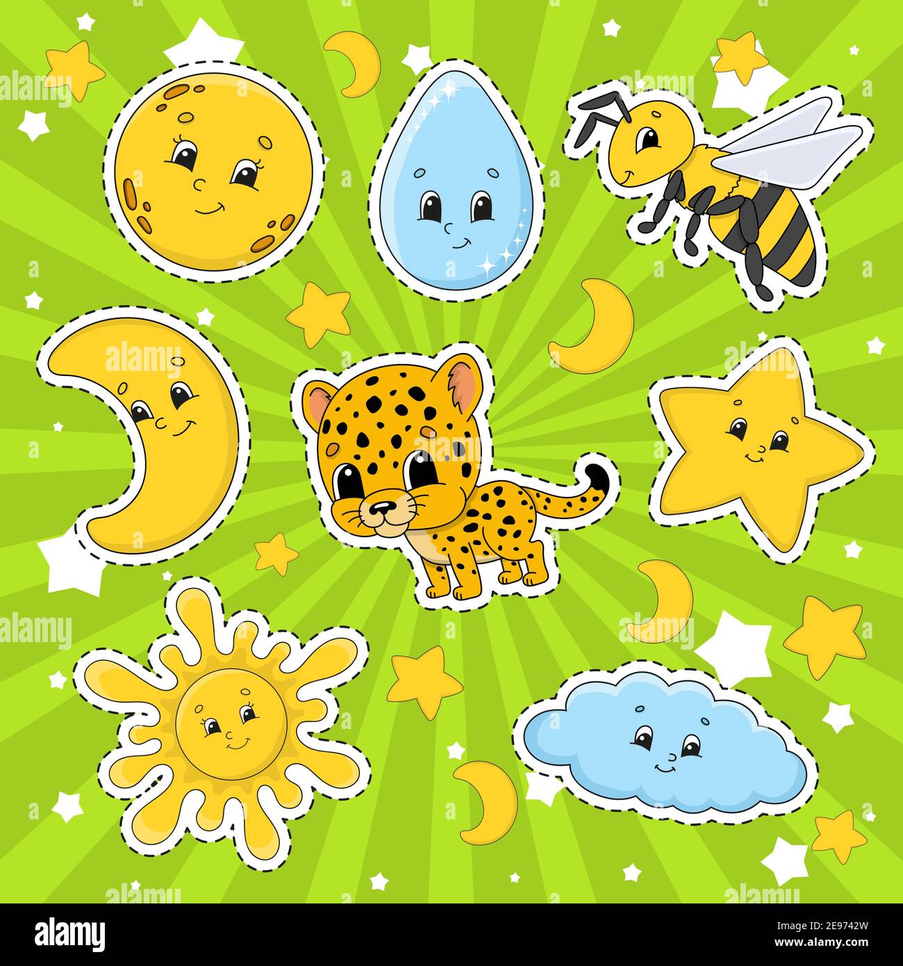 Set of stickers with cute cartoon characters. Cute clipart. Hand drawn ...
