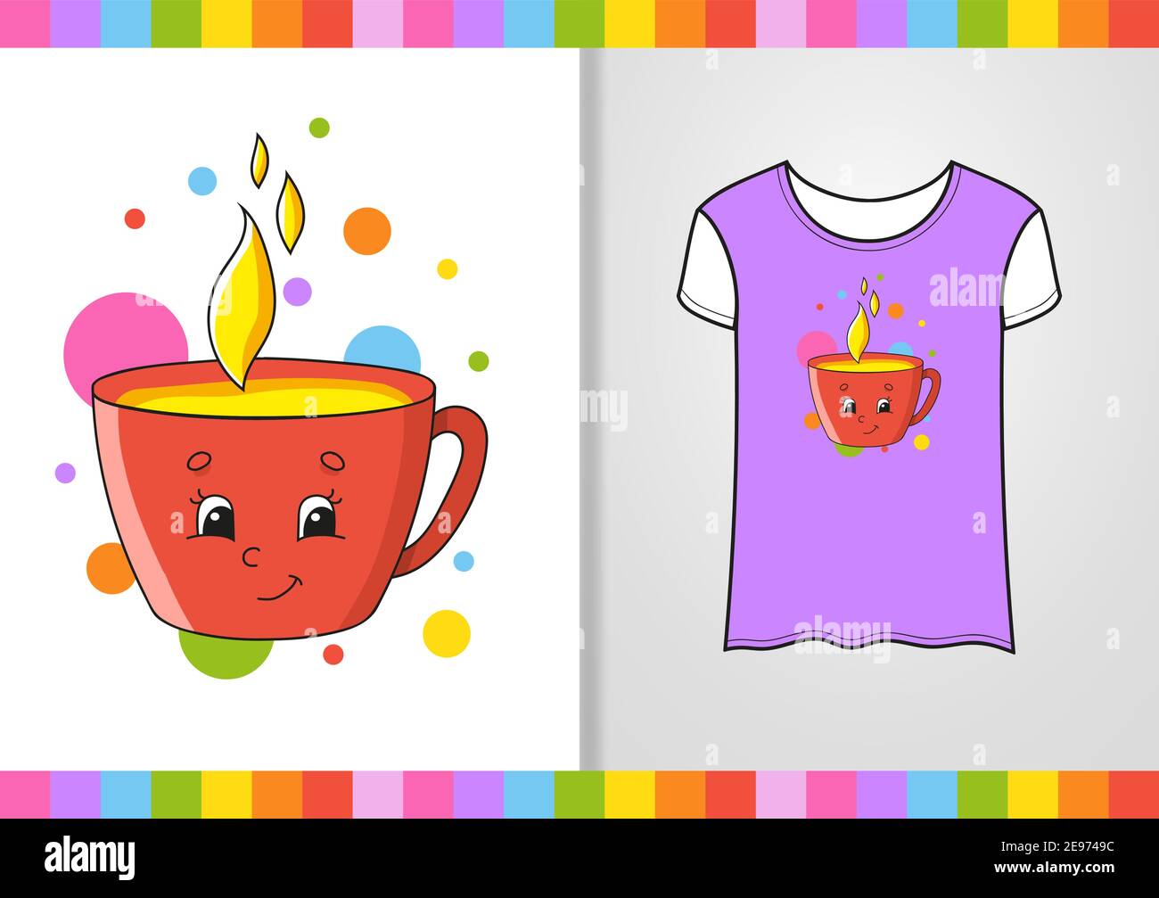 T-shirt design. Dishware theme. Cute character on shirt. Hand drawn ...