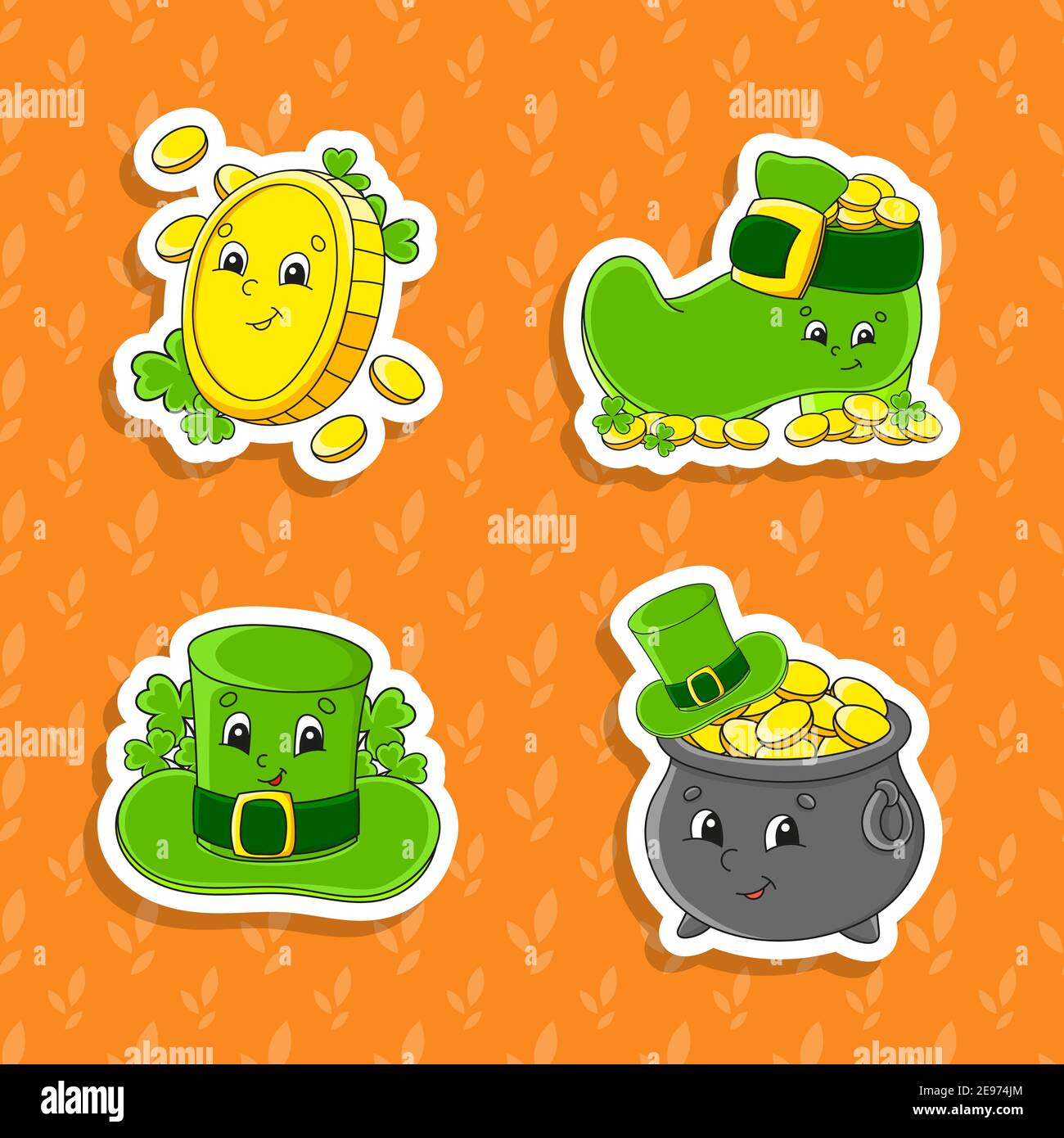 Set of bright color stickers for kids. St. Patrick's day. Cute cartoon ...