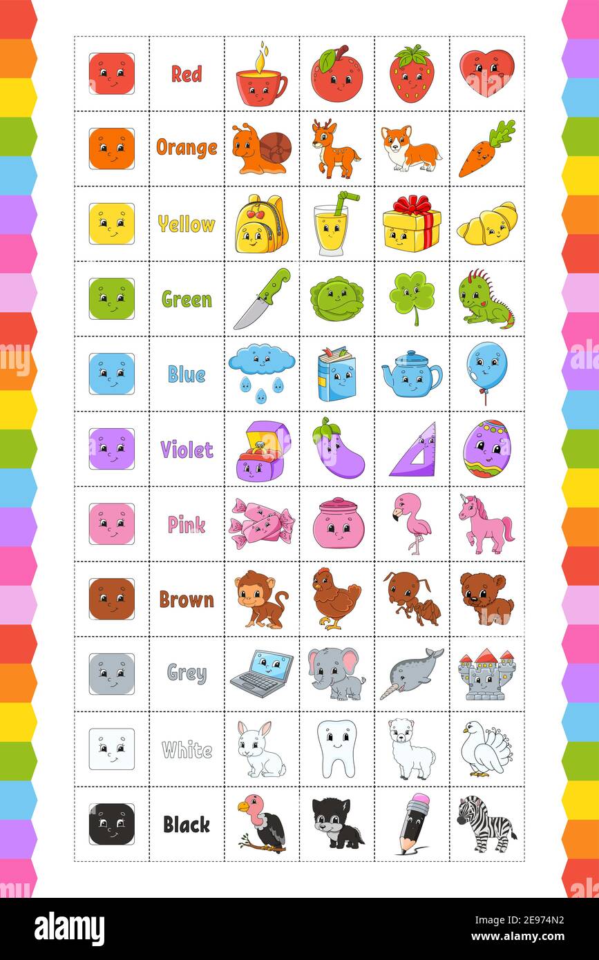 Learning colors for kids. Cut and play. Cute cartoon characters ...