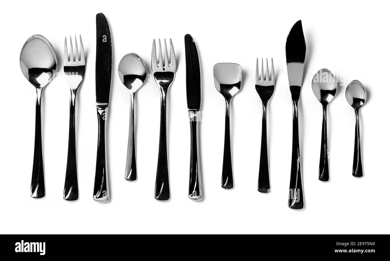 Set of silverware isolated on white background Stock Photo - Alamy