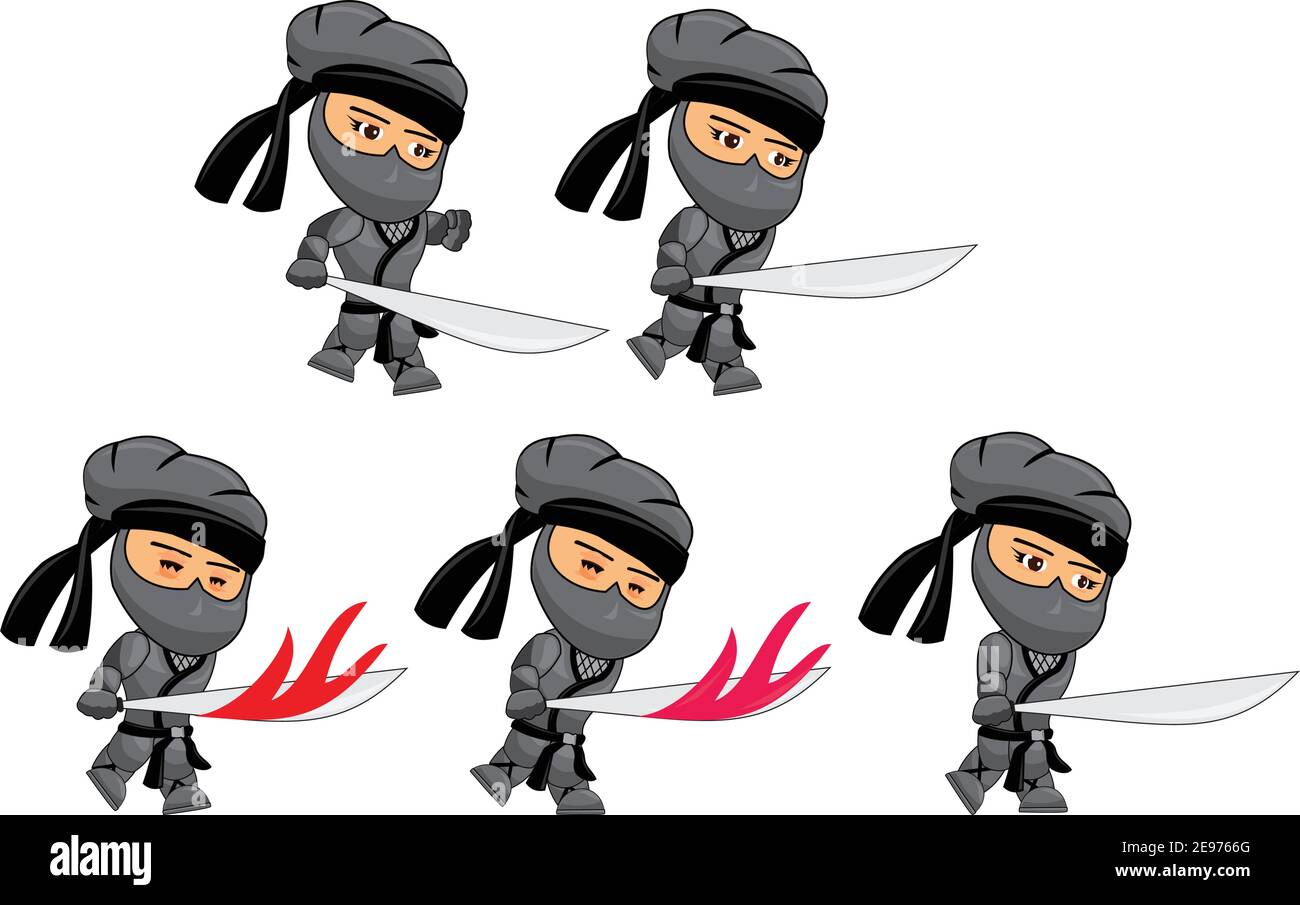 Black Ninja Attack Game Sprites Template Illustration Stock Vector ...