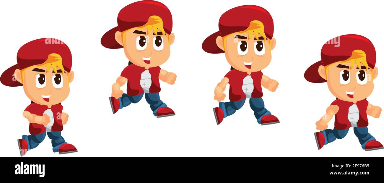 Boy Character with Hat Jump Game Kits adventure design Sprite Stock ...