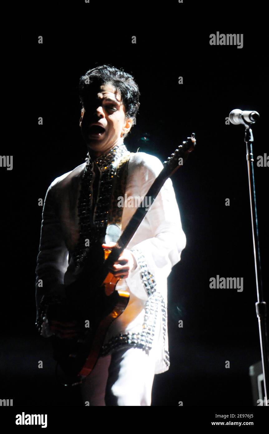 Prince performing live at the 2008 Coachella music festival in Indio ...