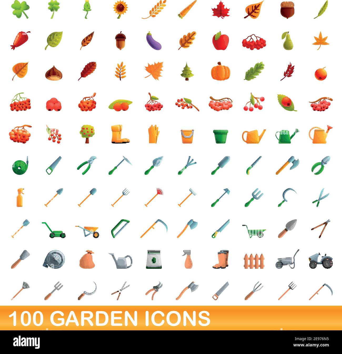100 garden icons set. Cartoon illustration of 100 garden icons vector ...