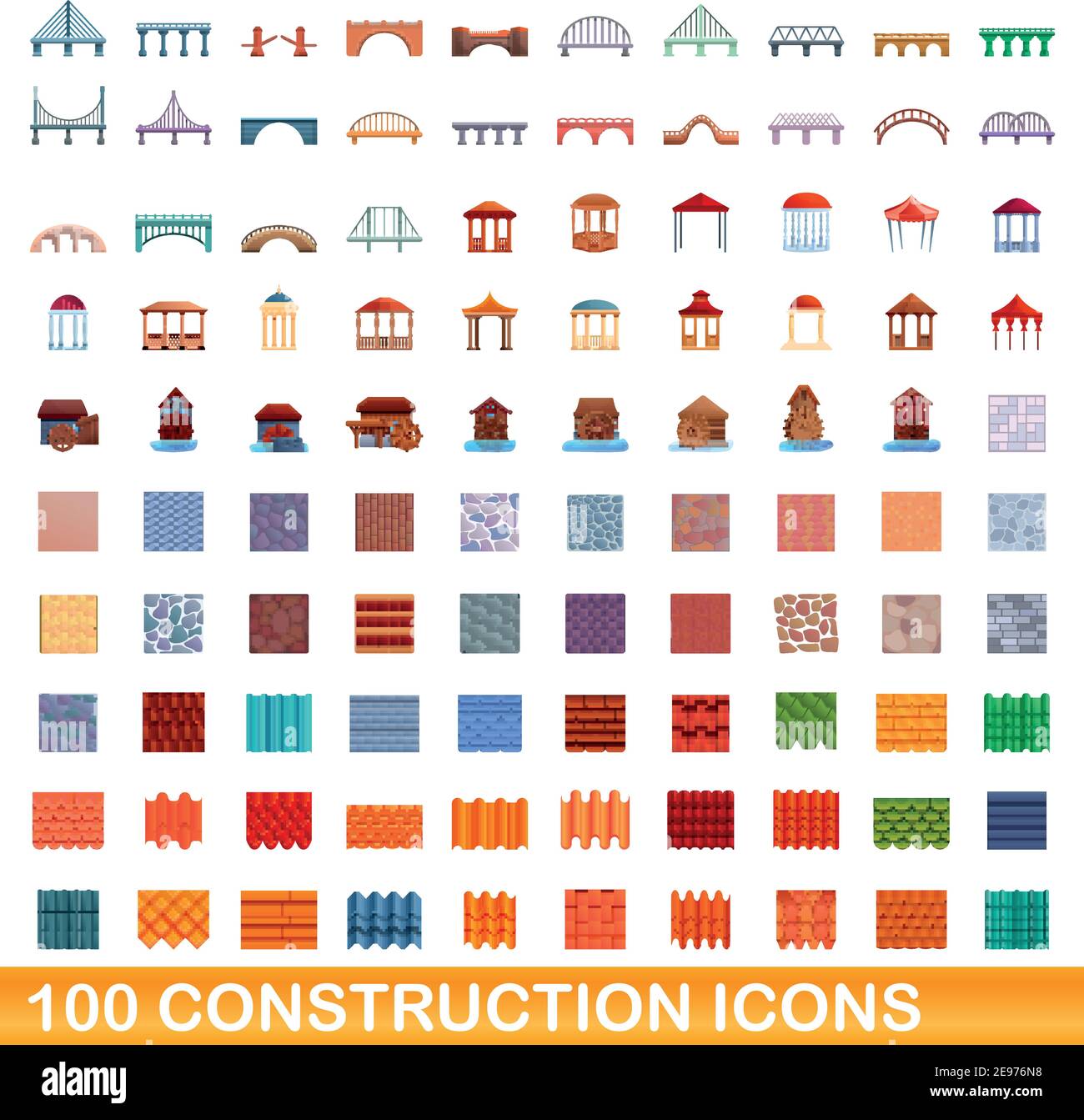 100 construction icons set. Cartoon illustration of 100 construction ...