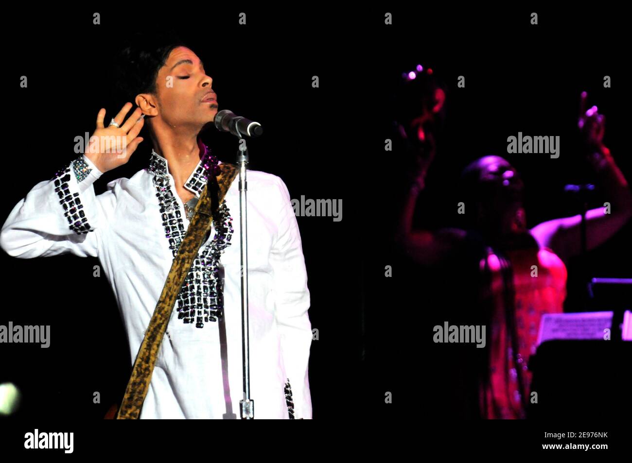 Prince performing live at the 2008 Coachella music festival in Indio ...