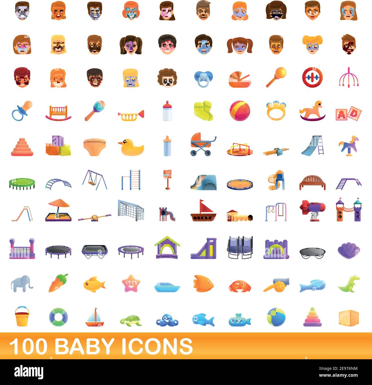 100 baby icons set. Cartoon illustration of 100 baby icons vector set ...