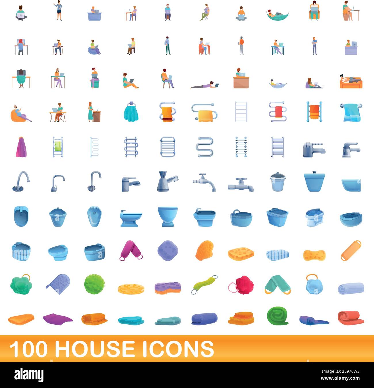 100 house icons set. Cartoon illustration of 100 house icons vector set ...