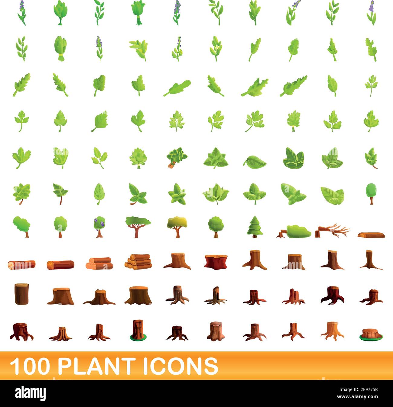 100 plant icons set. Cartoon illustration of 100 plant icons vector set ...