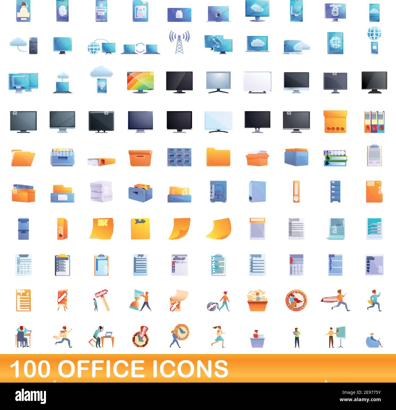 100 office icons set. Cartoon illustration of 100 office icons vector ...