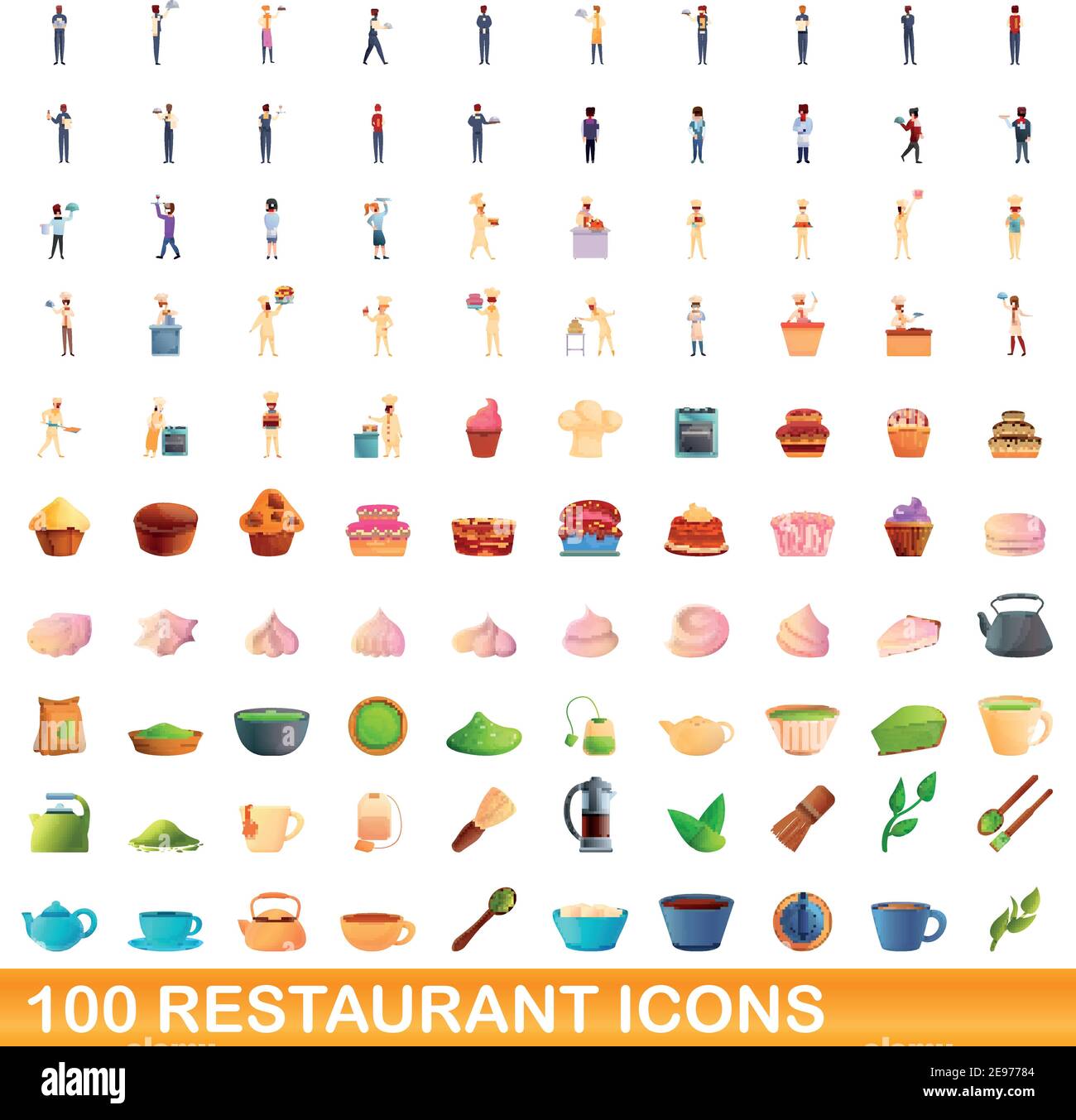 100 restaurant icons set. Cartoon illustration of 100 restaurant icons ...