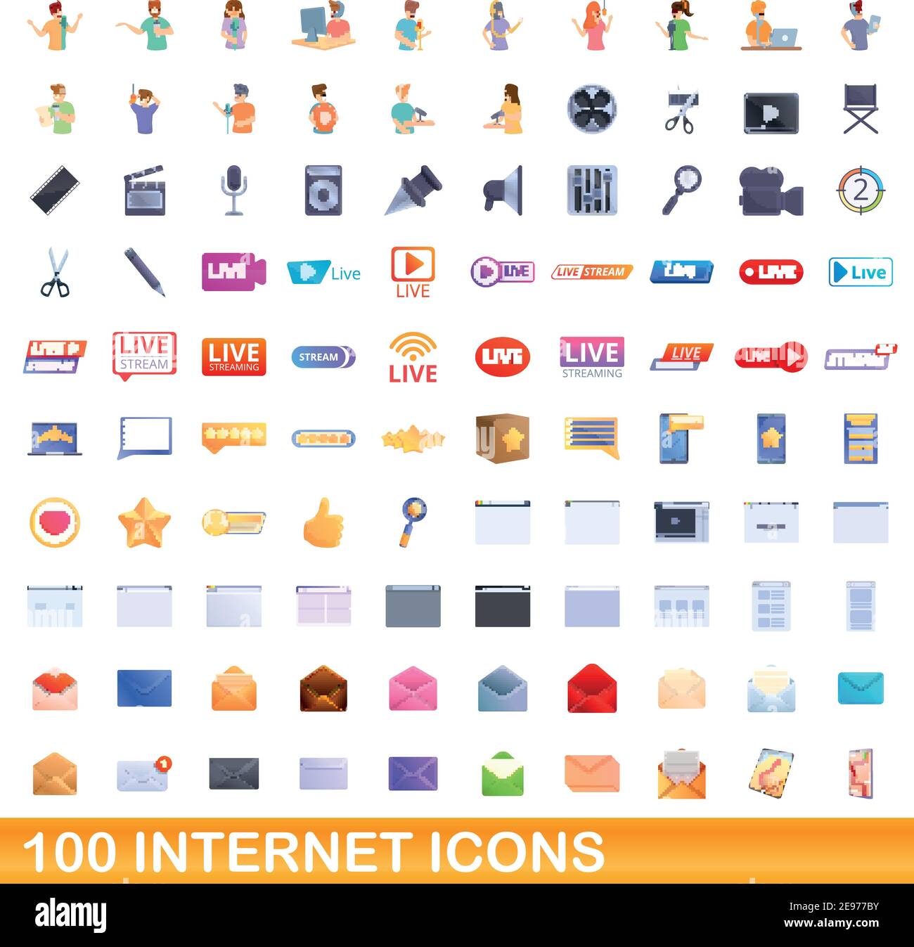 100 internet icons set. Cartoon illustration of 100 internet icons ...