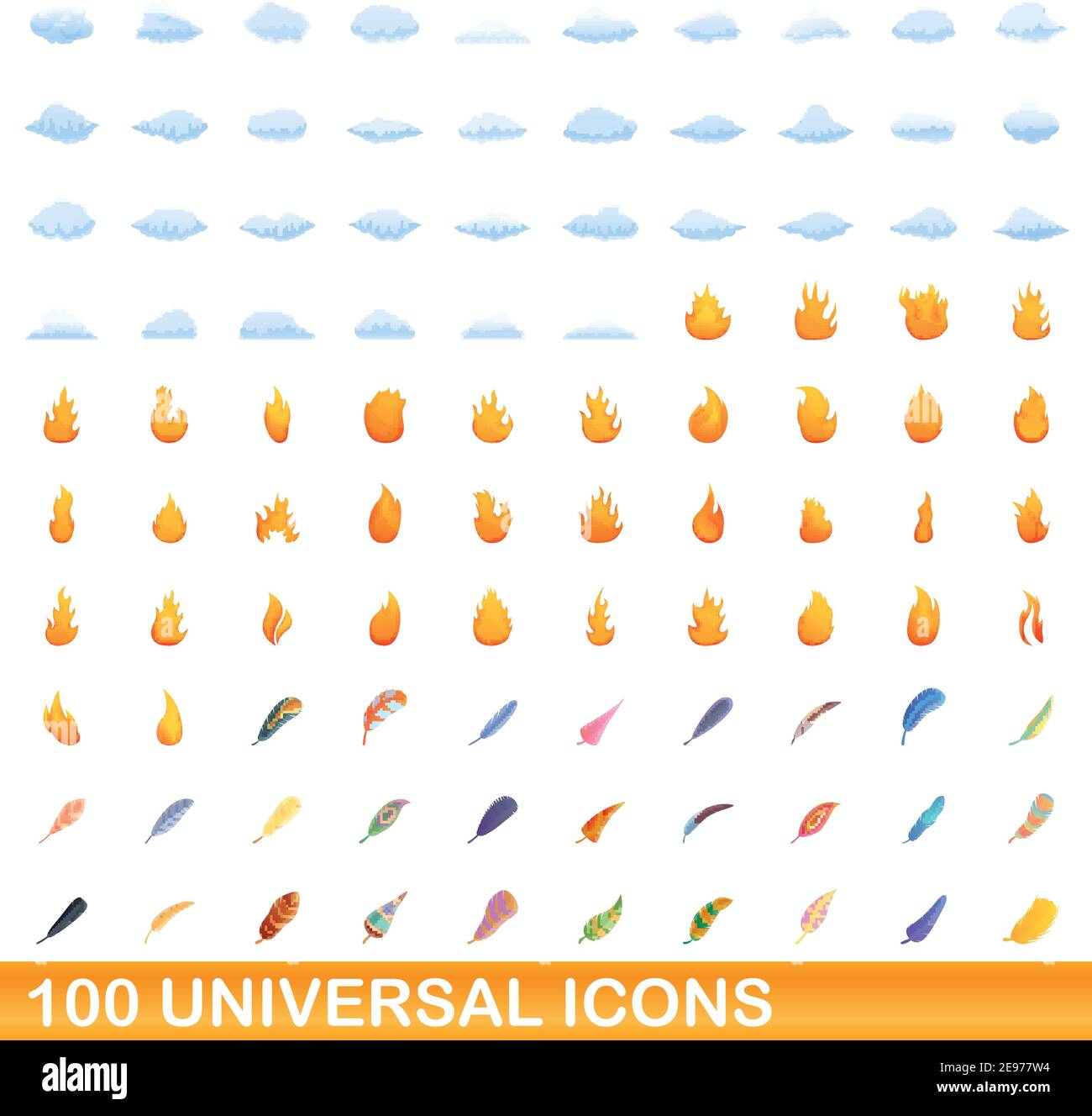 100 universal icons set. Cartoon illustration of 100 universal icons ...