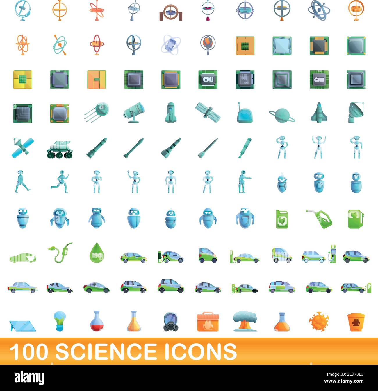 100 science icons set. Cartoon illustration of 100 science icons vector ...