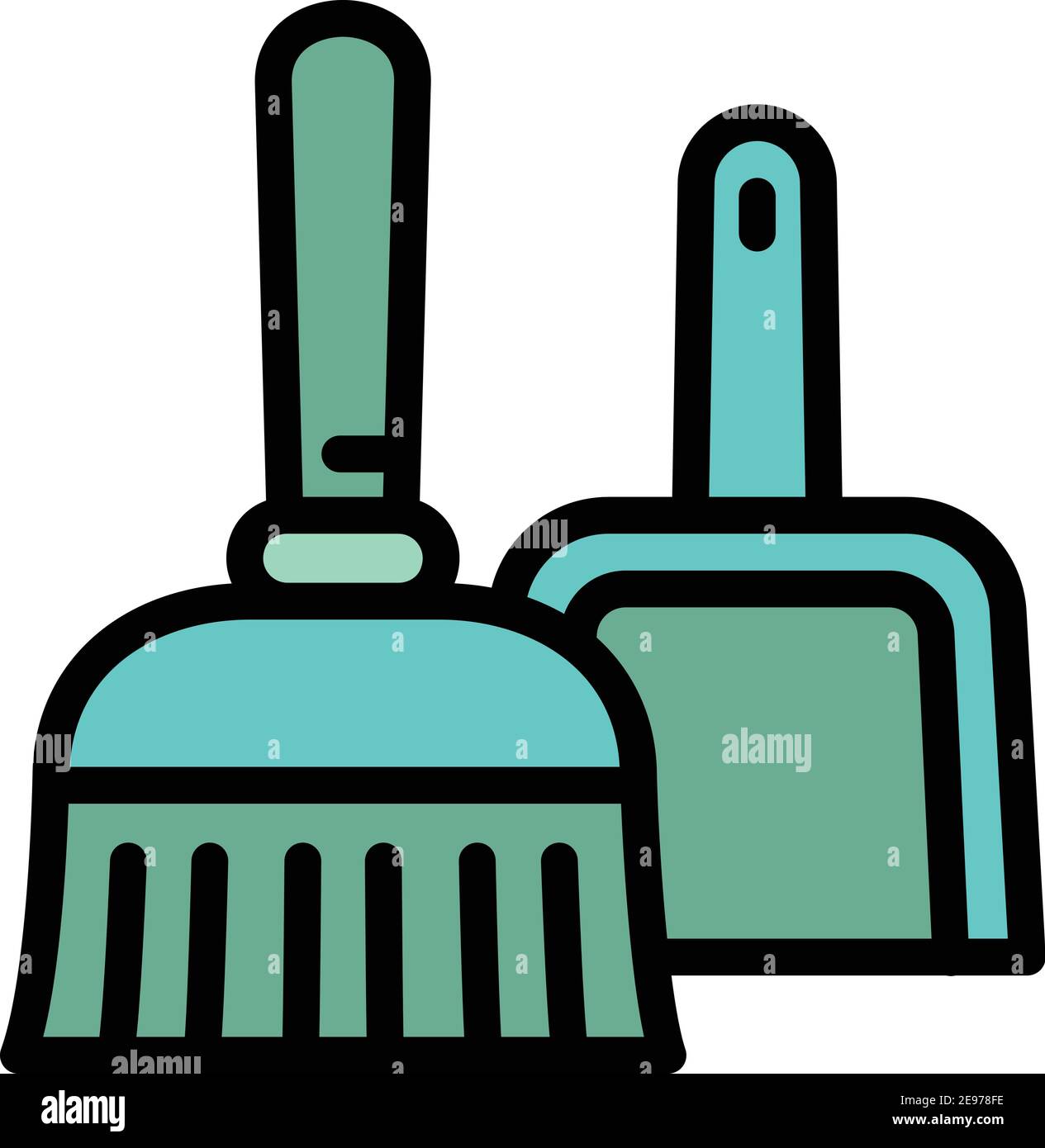 Broom and dust pan icon. Outline broom and dust pan vector icon for web ...