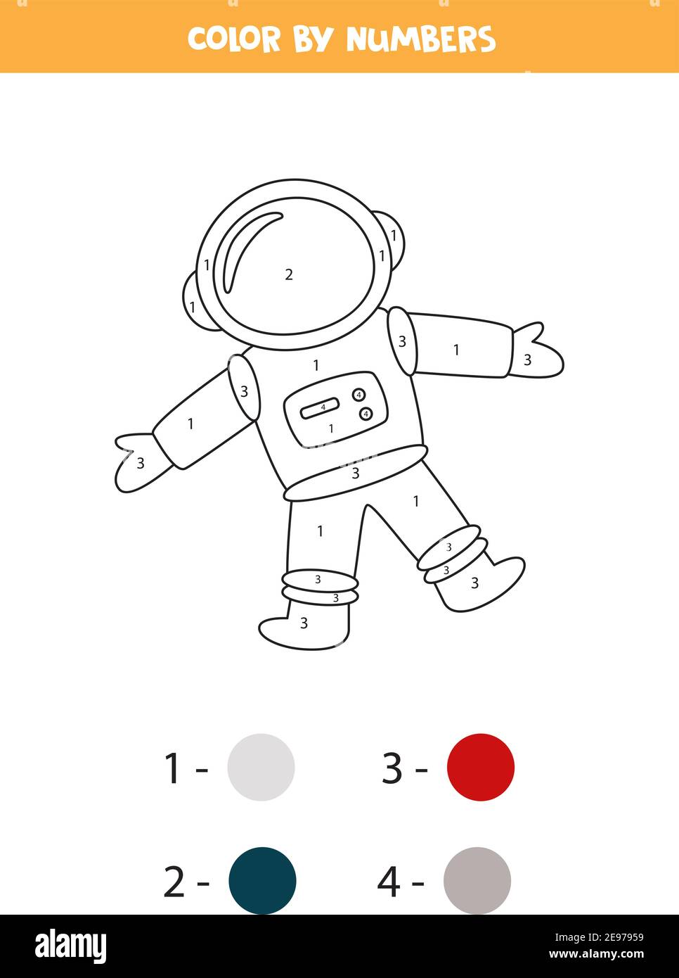 Coloring page with astronaut. Color by numbers. Math game for kids ...