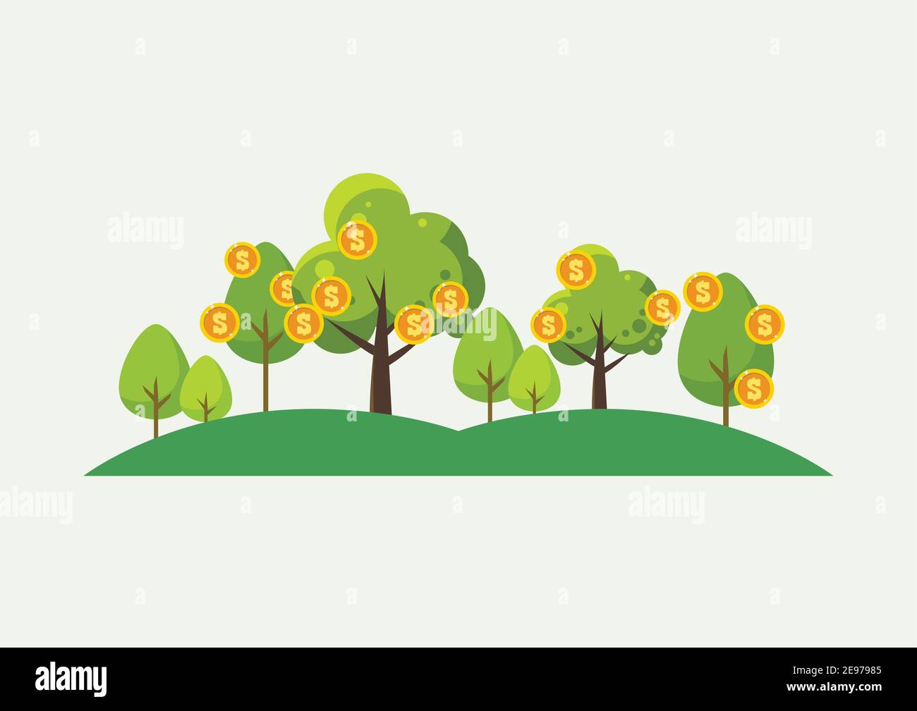 Money trees concept. Financial concept in flat style design. Vector ...